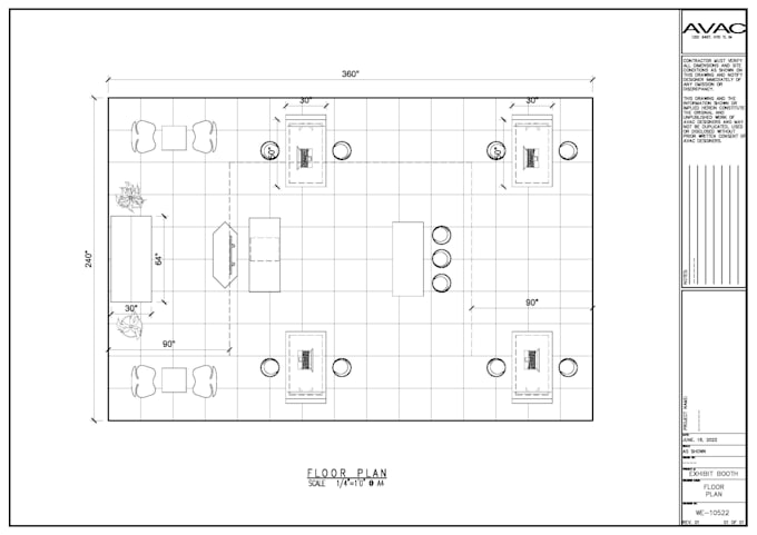 Draw exhibition stand, trade show booth plan to scale in 2d