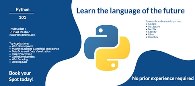 Teach python basic programming by Rubaitreshad | Fiverr Teach python basic programming by Rubaitreshad | Fiverr