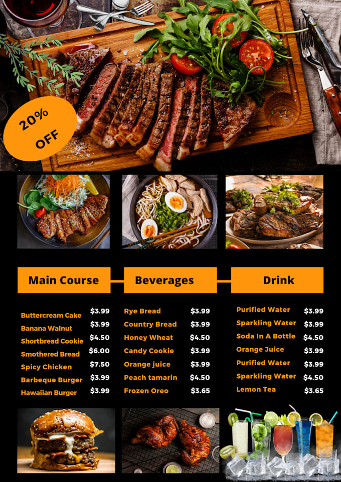 Do modern restaurant menu design by Saikat38 | Fiverr