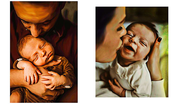 Draw realistic new born baby and family digital oil painting by Rylee ...
