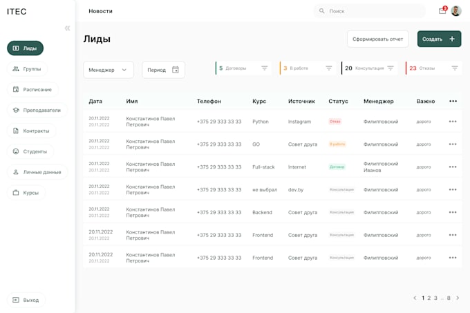 Create crm system, ux and ui design in figma by Margo_web | Fiverr