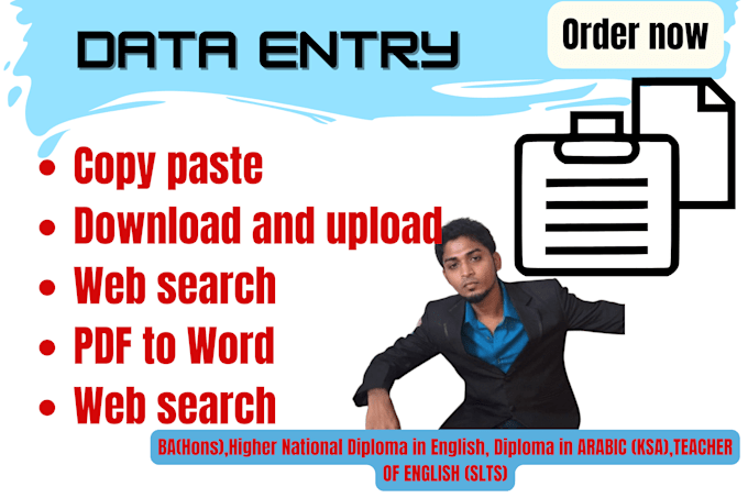 Do data entry, copy paste,pdf or jpeg to word or excell, typing ...