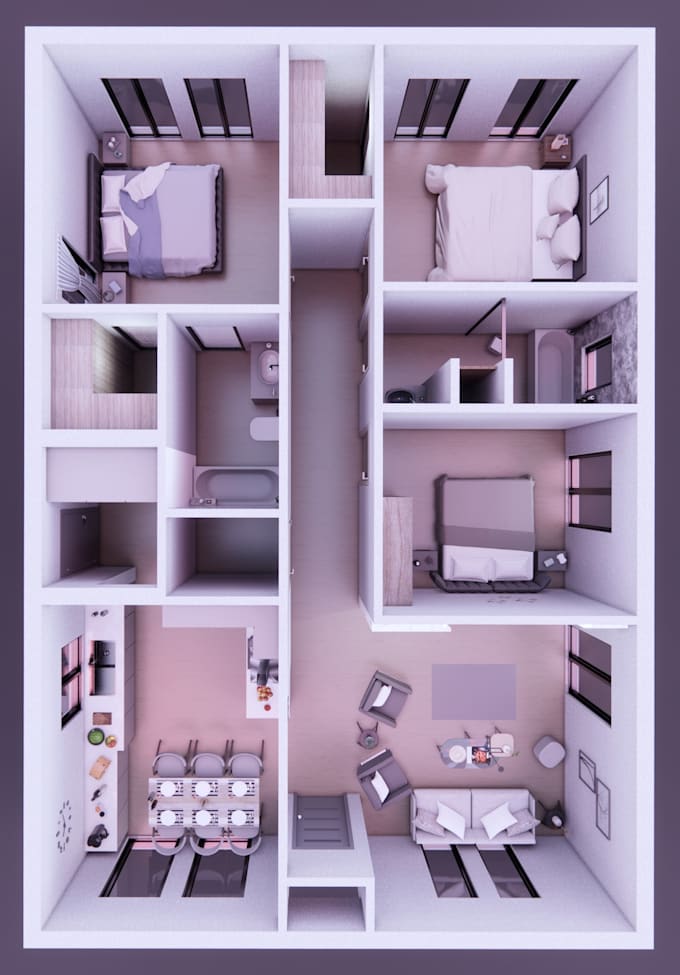 Convert architectural 2d plan to 3d plan by Haticeguner | Fiverr