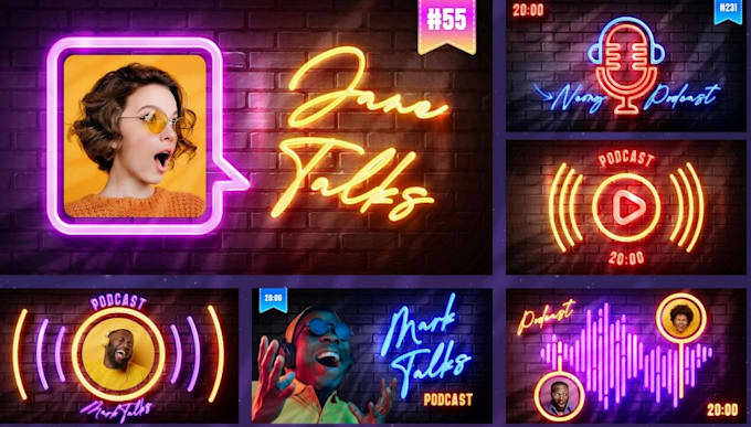 Design neon podcast cover art and podcast logo for you by ...