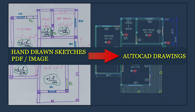 Convert hand drawing sketch, image, pdf into autocad by Dimuthiroshana ...