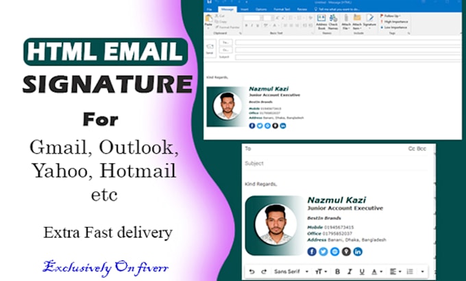 Make a clickable html email signature for outlook gmail yahoo etc by Marketr_nazmul | Fiverr