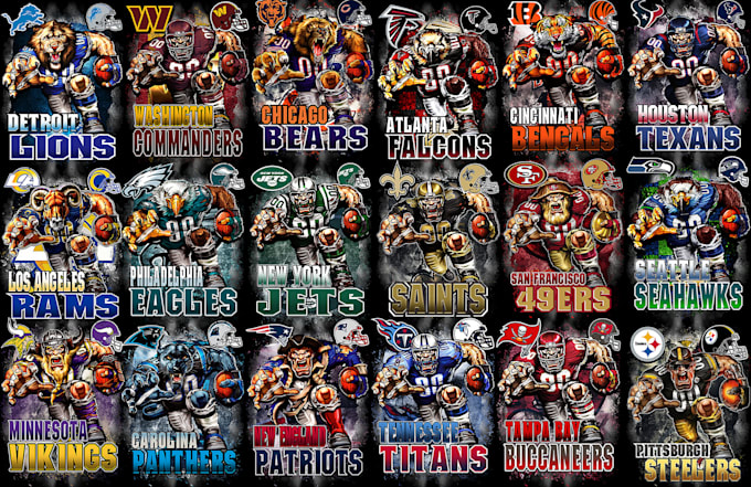 Provide 31 nfl mascots dtf dtg t shirts bundle designs by Al_atas | Fiverr