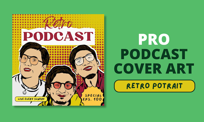 Design podcast logo and cover art retro potrait by Saveas_ | Fiverr
