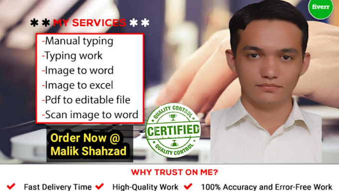 Do fast typing job, pdf to word, scanned copy by Shahzad29941 | Fiverr