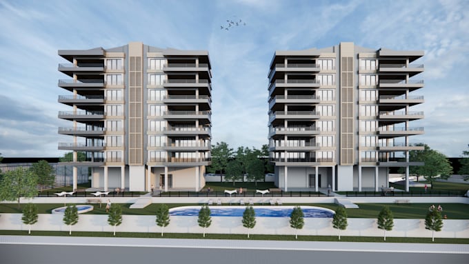 Realistic apartment building exterior render by Haticeguner | Fiverr