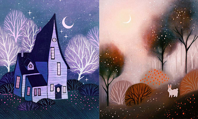 Create a cute detailed landscape illustration by Martawanda | Fiverr