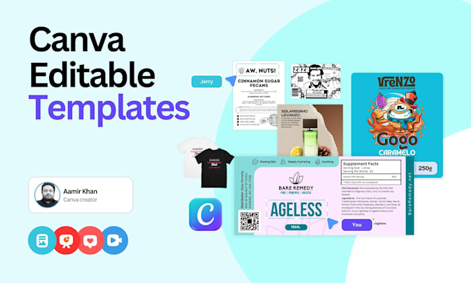 Create custom and stylish editable canva templates and product label ...