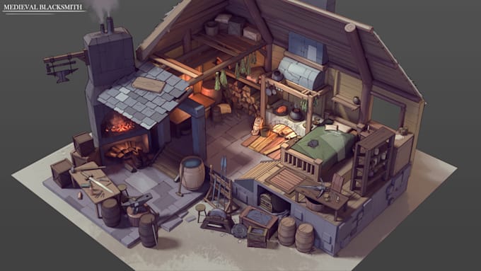 Design cutaway interiors or assets concept art by Bishopen | Fiverr