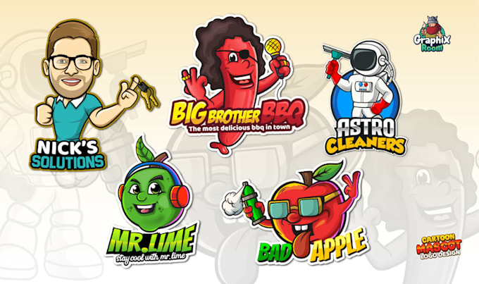 Design unique cartoon character, caricature mascot logo by Amber ...