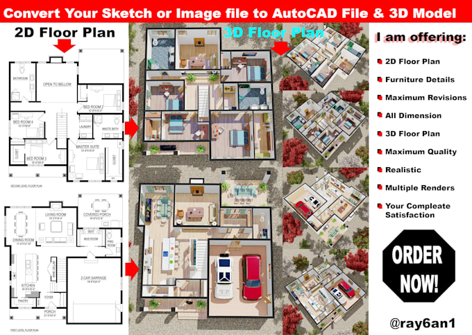 Draw architectural drafting of 2d floor plan and 3d floor plan modeling by Ray6an1 | Fiverr