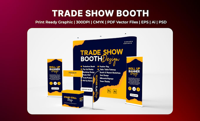 Printable trade show booth, backdrop, kiosks, roll up banners for exhibition by Bilawal24 | Fiverr