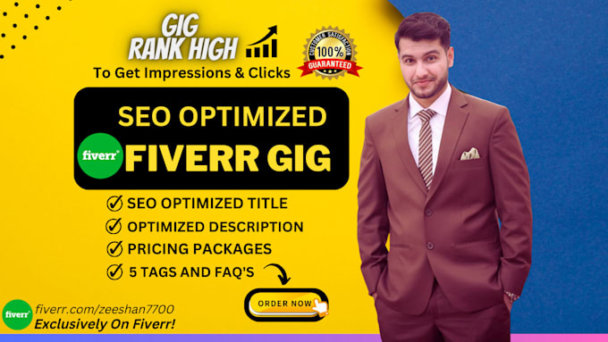 Write seo optimized fiverr gig description, tags, title, profile setup ...
