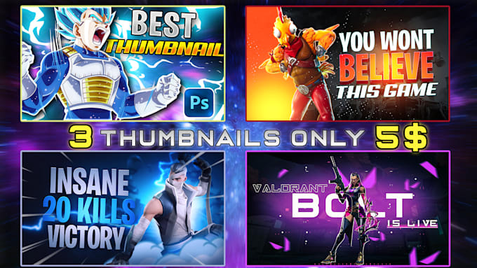 Design eye catching gaming thumbnails for youtube twitch etc by ...