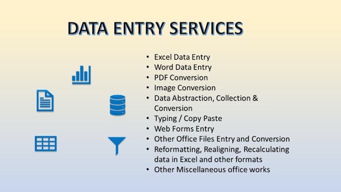 Provide data entry, file conversion, miscellaneous services by ...