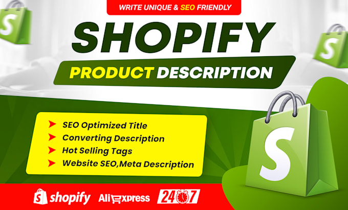 Write epic shopify product descriptions with seo titles, tags by ...