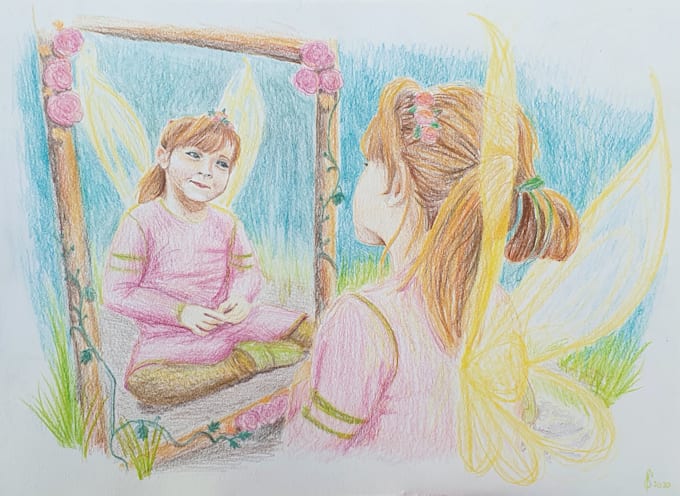 Create a fantasy kid portrait in colored pencils watercolor by ...