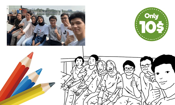 Draw simple black and white cartoon line art by Kimzekia | Fiverr