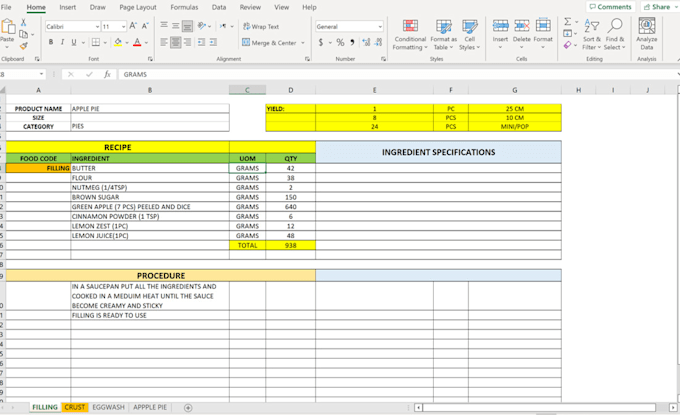 Share a recipe excel sheet template by Aliayoussef_ | Fiverr