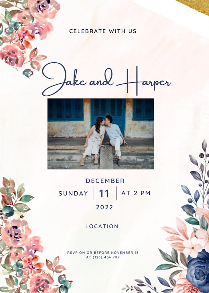 Create digital custom wedding invitations by Annapavlakovic | Fiverr