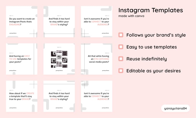 Create editable instagram posts with canva by Yanayuliana04 | Fiverr