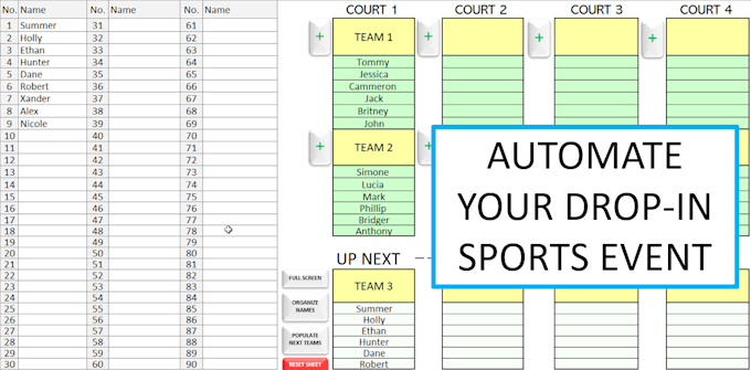 Create an automated volleyball team building sheet for open play by ...