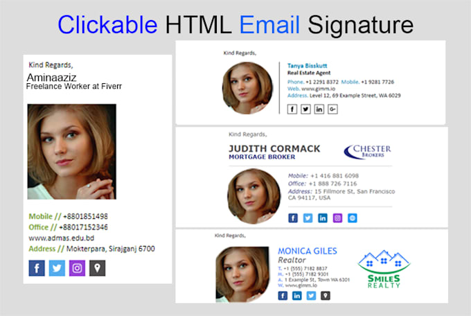 Design a clickable html email signature for you by Aminaaziz | Fiverr