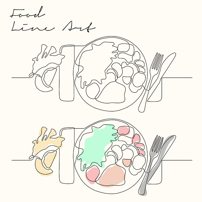 Draw food single line art illustration in 24 hours by Restunugi | Fiverr