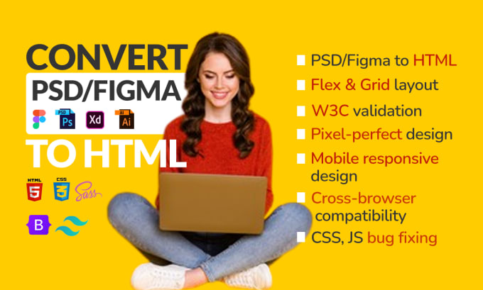 Do Psd Or Figma To Html With Scss Or Tailwind Or Bootstrap By Design