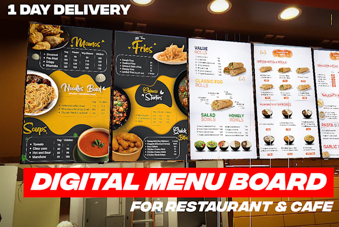 Design digital menu boards, and tv menus for restaurants or cafe by Hey_nikhil | Fiverr