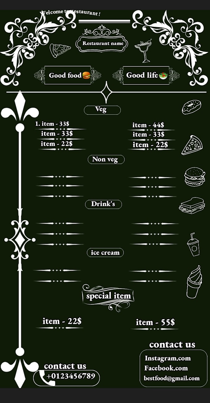 Create a modern classic beautiful vintage menu design by Zobaer1ken ...