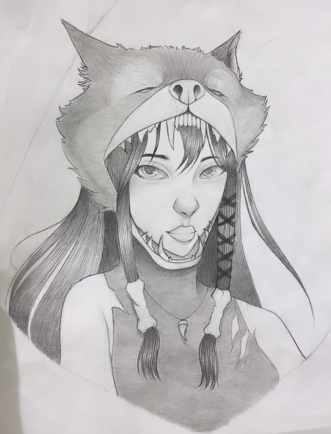 how to draw a human wolf girl