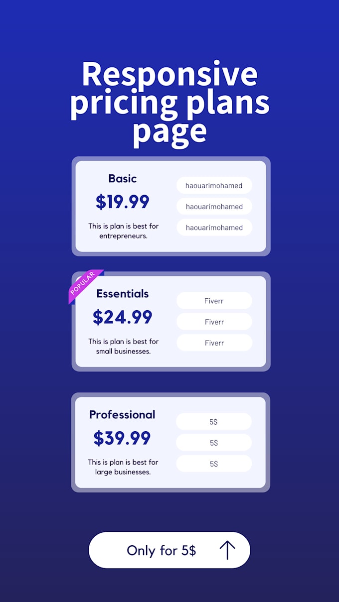 Make a responsive pricing plans page by Haouarimohamed | Fiverr