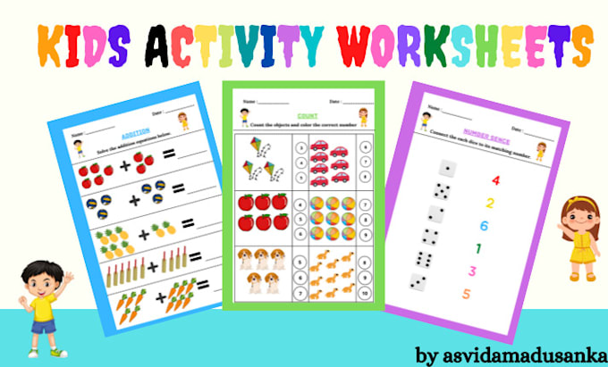 Create custom activity worksheets for maths for kids for amazon kdp ...