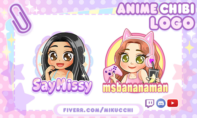 Draw cute anime chibi logo for twitch, discord, youtube, kick streaming ...