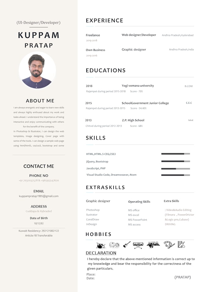 Design eye catching and unique resume by Kvpdesigner | Fiverr