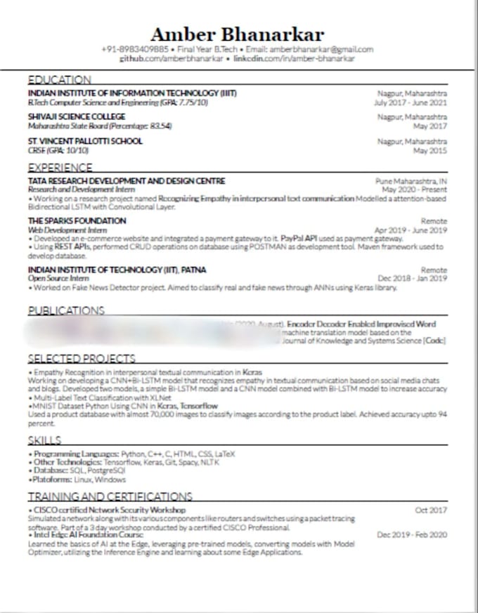 Create your resume from scratch by Amberbhanarkar | Fiverr