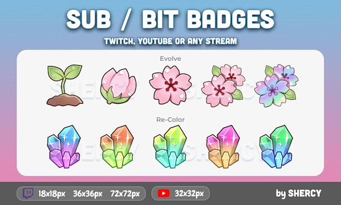 Design custom sub badges for twitch, youtube or stream by Shercy | Fiverr