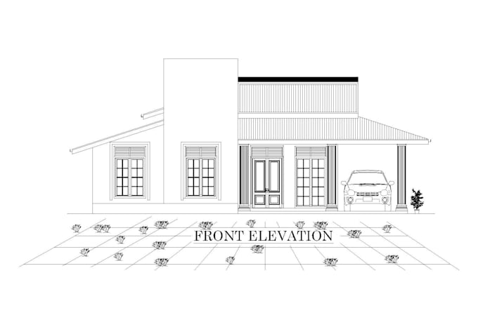 Architectural house design floor plan and section drawings