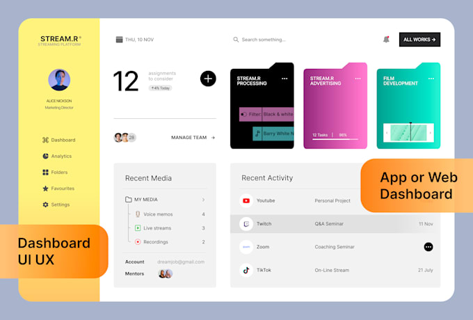 Design awesome dashboard ui, web application, admin panel ui by Rustamone | Fiverr