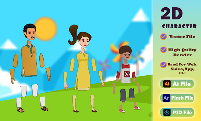 2d rig character design and vector art cartoon background by Choturio ...