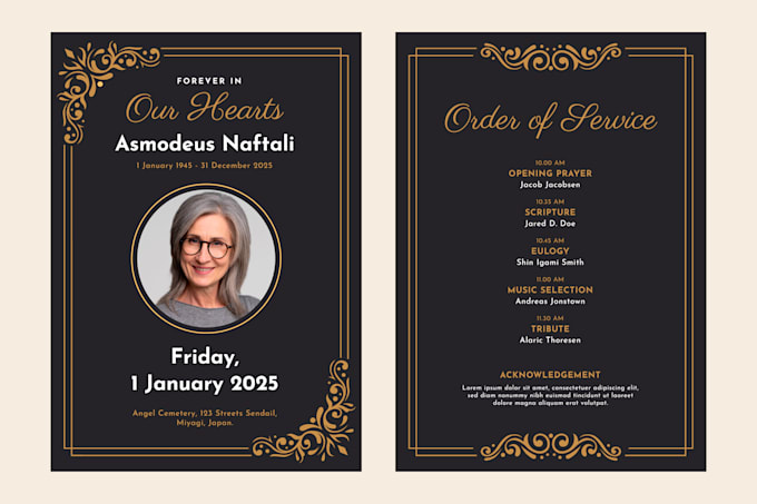 Design a unique funeral flyer or obituary design in 24 hour by Naini11 ...