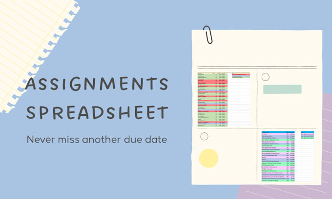 Create a spreadsheet of your assignments this semester by ...