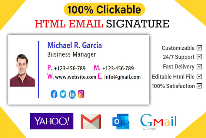 Make an impressive html email signature for gmail, outlook by Shafiq85 | Fiverr