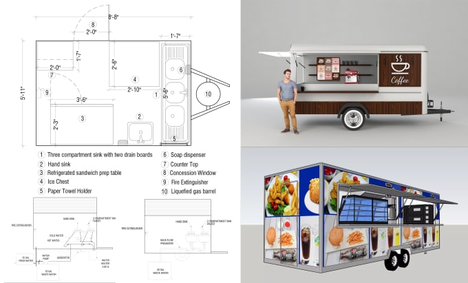 Design food truck plans illustration and plumbing drawing by ...