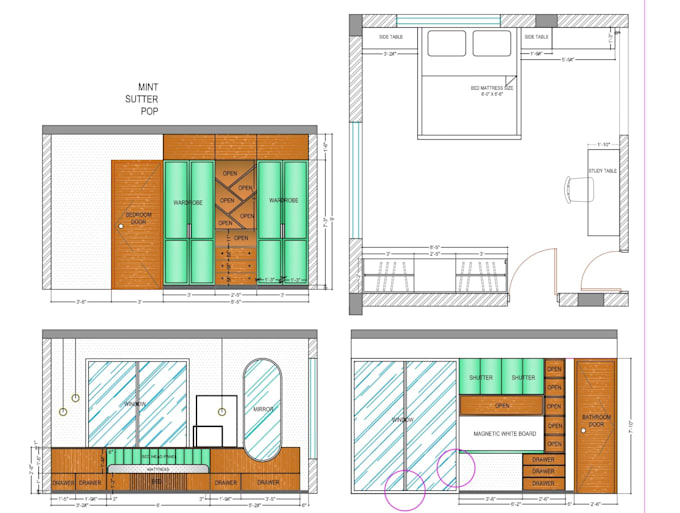 Make 2d room design interior layout and elevations, furniture layout in autocad by Theoakdesigns ...